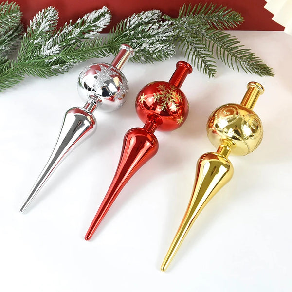 Yeknu Christmas Tree Topper 23cm Red Gold Silver Tip Shaped Ornament D